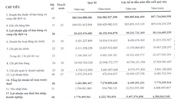 Kết quả kinh doanh quý 2/2015, Angimex An Giang thoát lỗ nhờ khoản thu khác